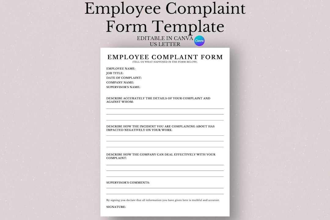 Editable Employee Complaint Form Template, HR Printable (canva) - Etsy