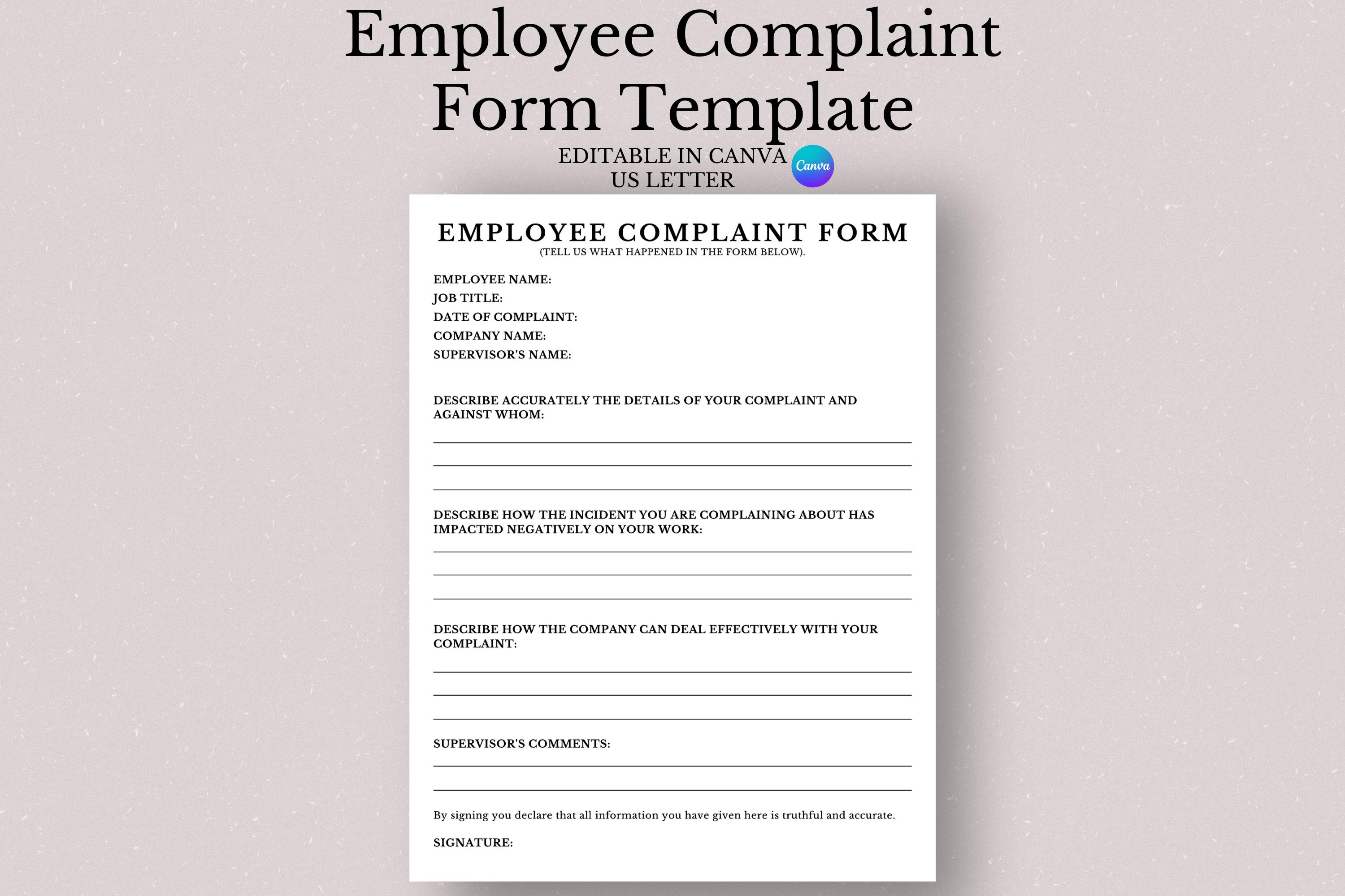 Editable Employee Complaint Form Template, HR Printable (canva) - Etsy