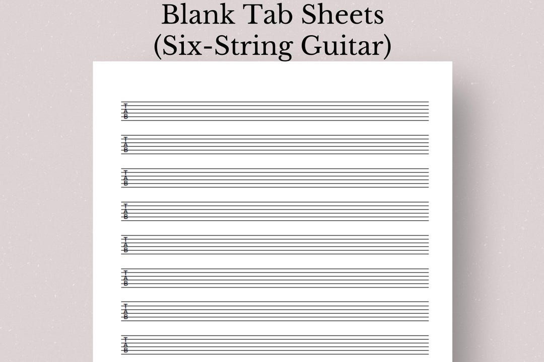 Printable Blank Tab Sheets for Six-string Guitar, Blank Tablature Pdf ...