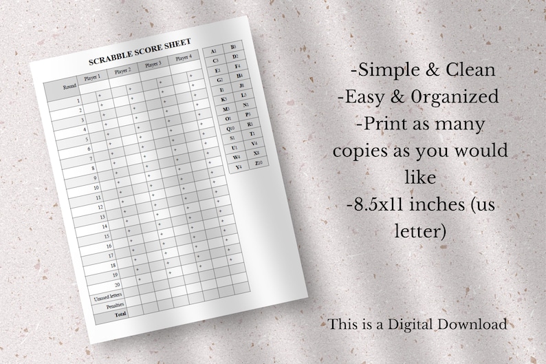 Scrabble Score Sheet Template, Printable Scrabble Score Card, Printable ...