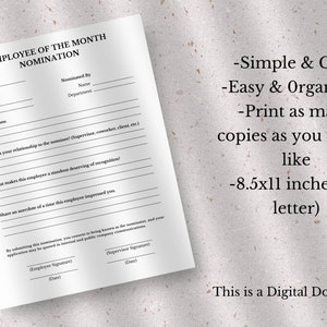 Editable Employee of the Month Nomination Template (canva, PDF) - Etsy