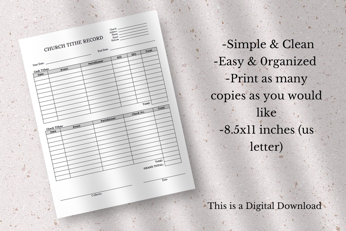 Church Tithe and Offering Log, Printable Tithing Record, Tithe Tracker ...