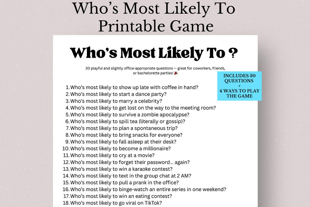 Who’s Most Likely to Game Printable Bachelorette Party Game Office ...