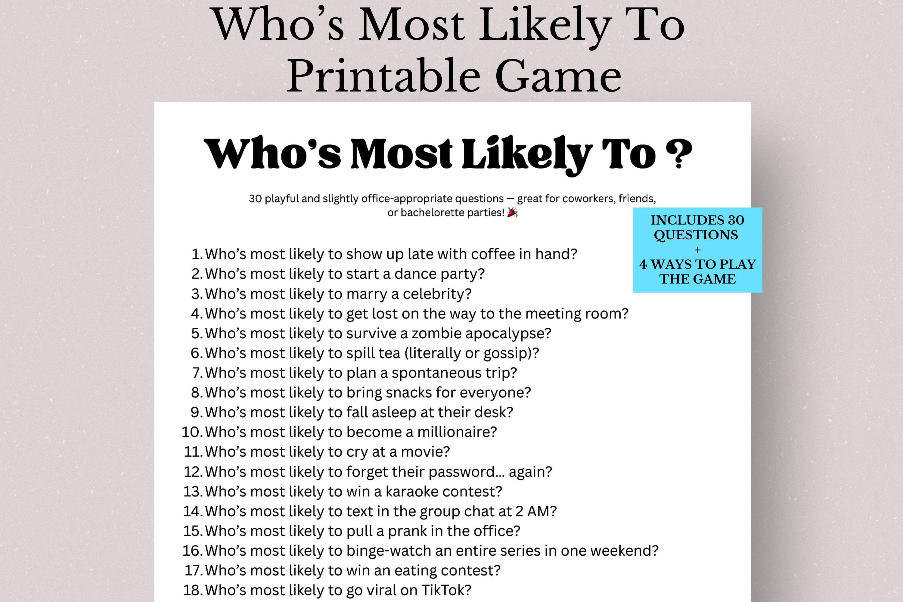 Who’s Most Likely to Game Printable Bachelorette Party Game Office ...