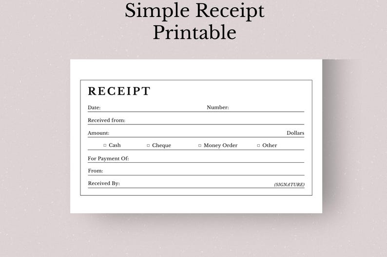 Printable Receipt Template, Minimalist Business Form (PDF) - Etsy