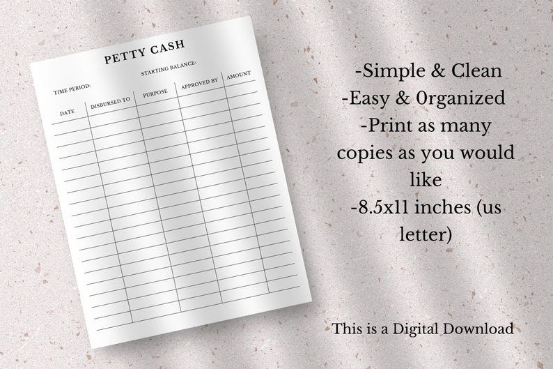 Printable Petty Cash Tracker, Petty Cash Tracker Template, Petty Cash ...