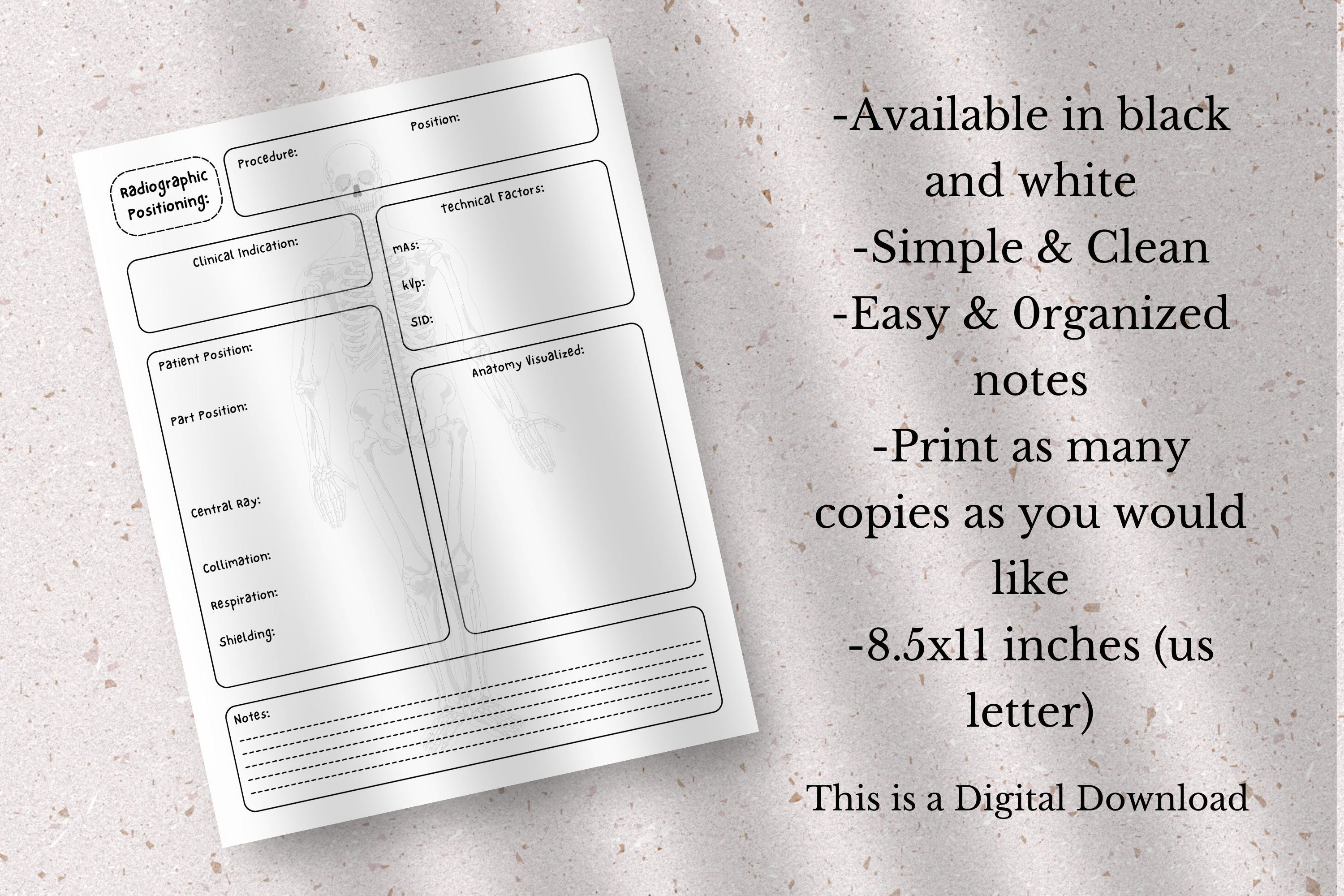 Radiography Positioning & Procedures Notes Template, Radiology Lab and ...