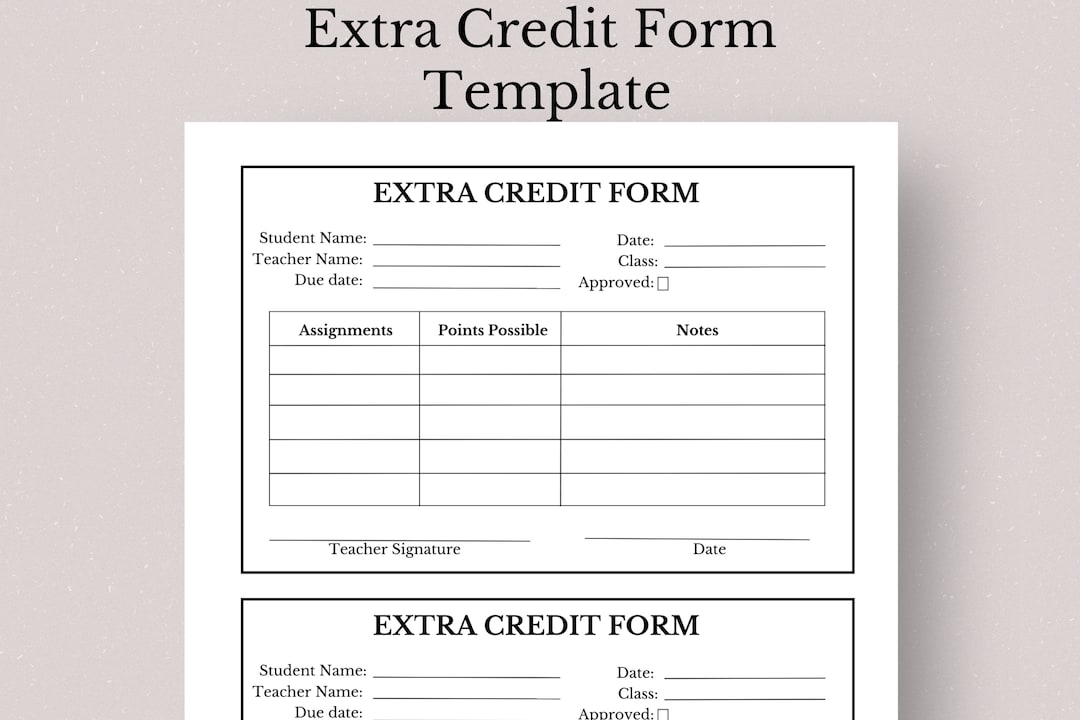 Printable Extra Credit Form, Extra Credit Form, Extra Assignments ...