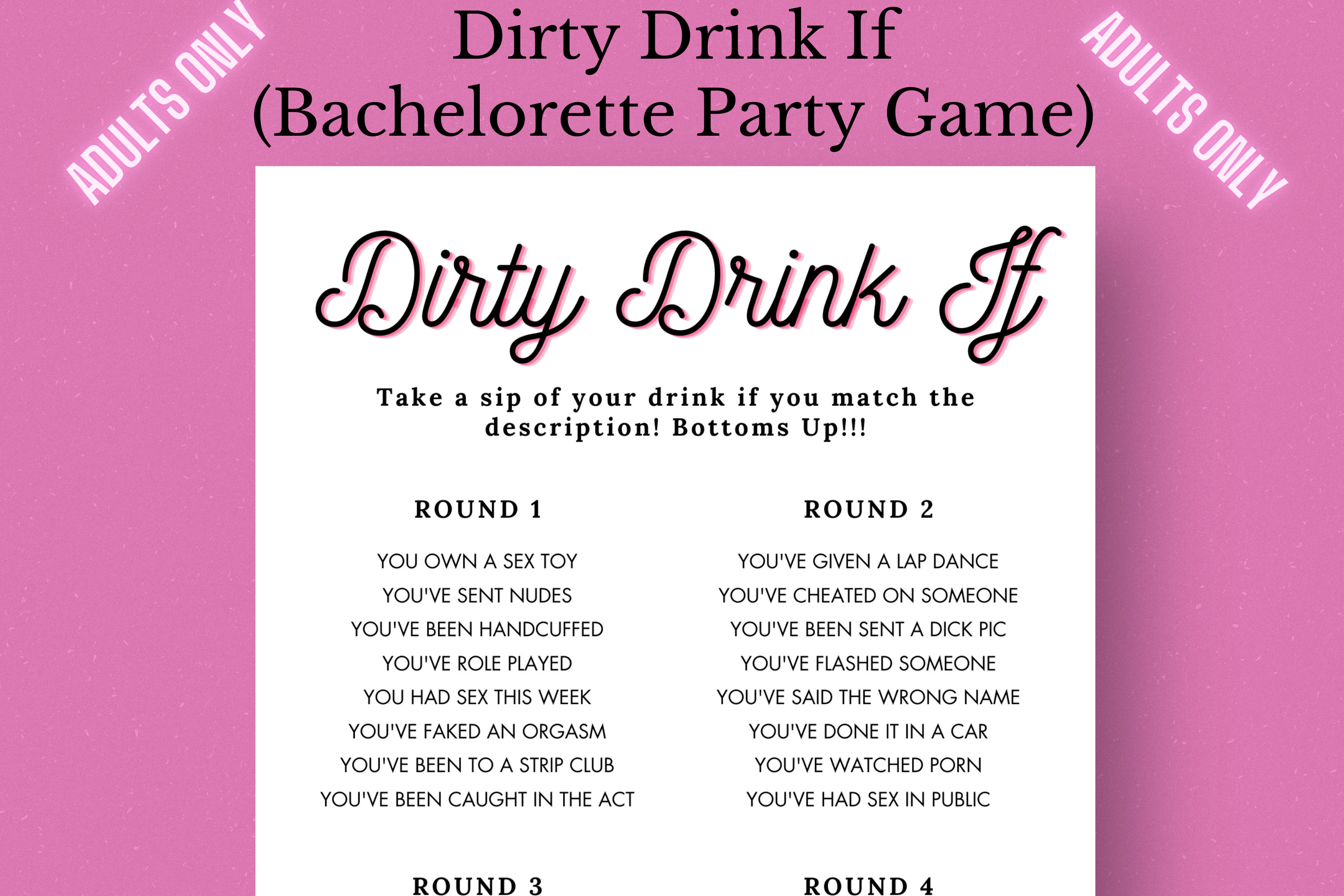 Dirty Drink If Bachelorette Party Game, Dirty Drinking Game, Dirty ...