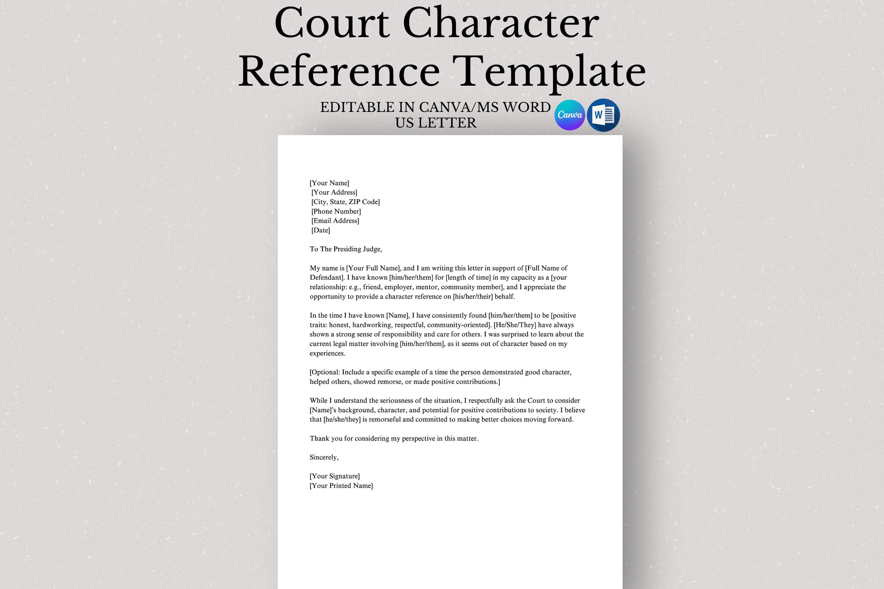 Court Character Reference Letter Template Editable in Canva & Word ...