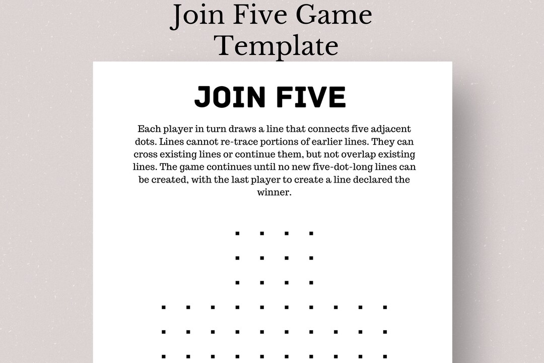 Printable Join Five Game Template, Printable Join Five Sheet, Join Five ...