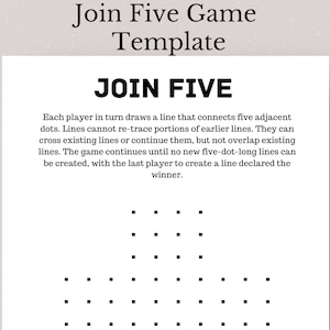 Printable Join Five Game Template, Printable Join Five Sheet, Join Five ...