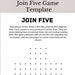 Printable Join Five Game Template, Printable Join Five Sheet, Join Five ...