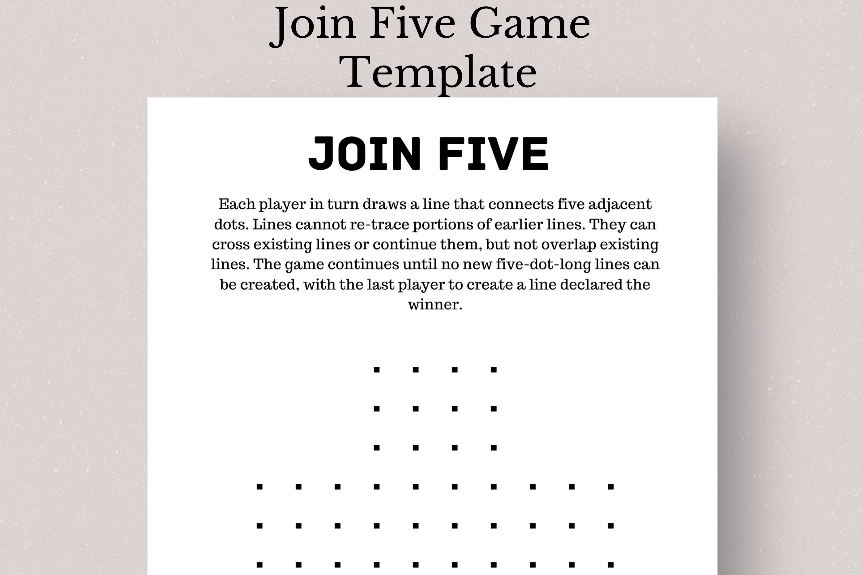 Printable Join Five Game Template, Printable Join Five Sheet, Join Five ...