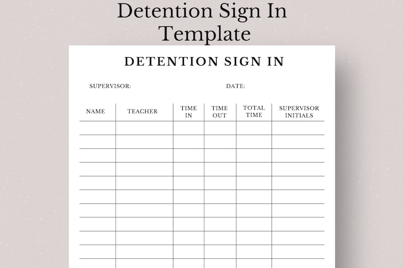 Printable Detention Sign-in Sheet Student Behavior Log Classroom ...