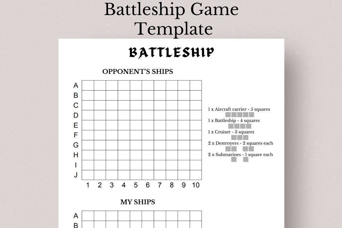 Printable Battleship Game, Battleship Game Template, Printable Travel ...