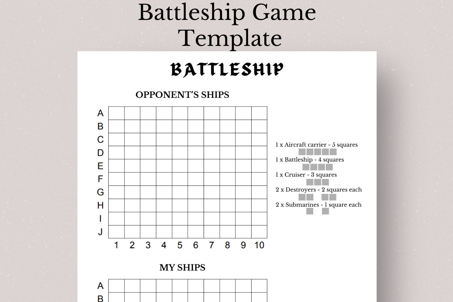 Printable Battleship Game, Battleship Game Template, Printable Travel ...