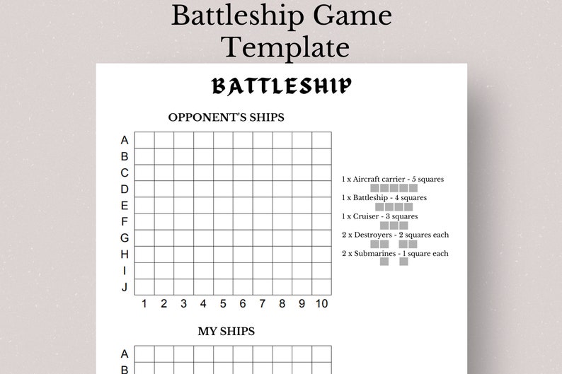 Printable Battleship Game, Battleship Game Template, Printable Travel ...