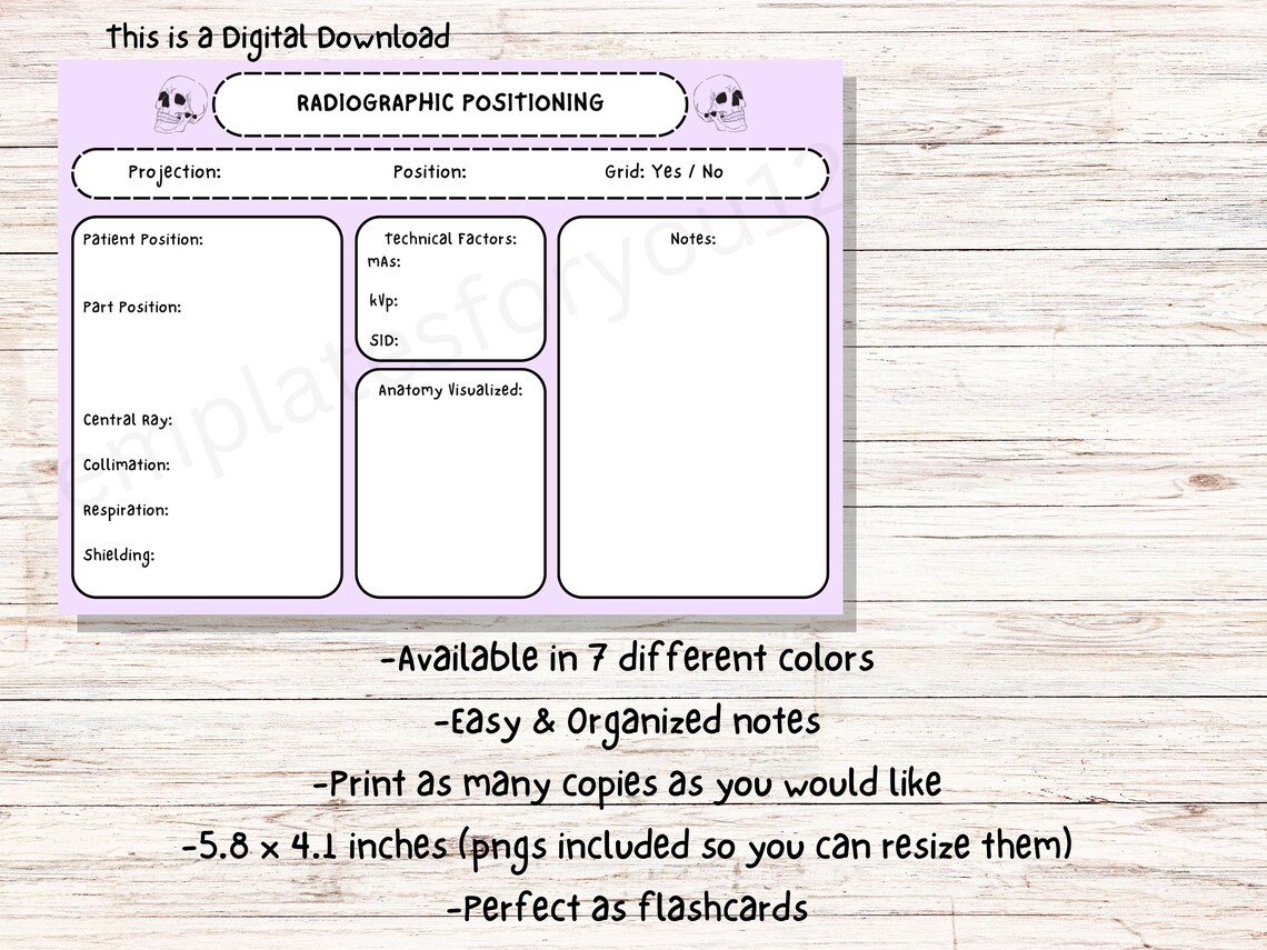Radiography Positioning & Procedures Notes Template, Radiographic ...