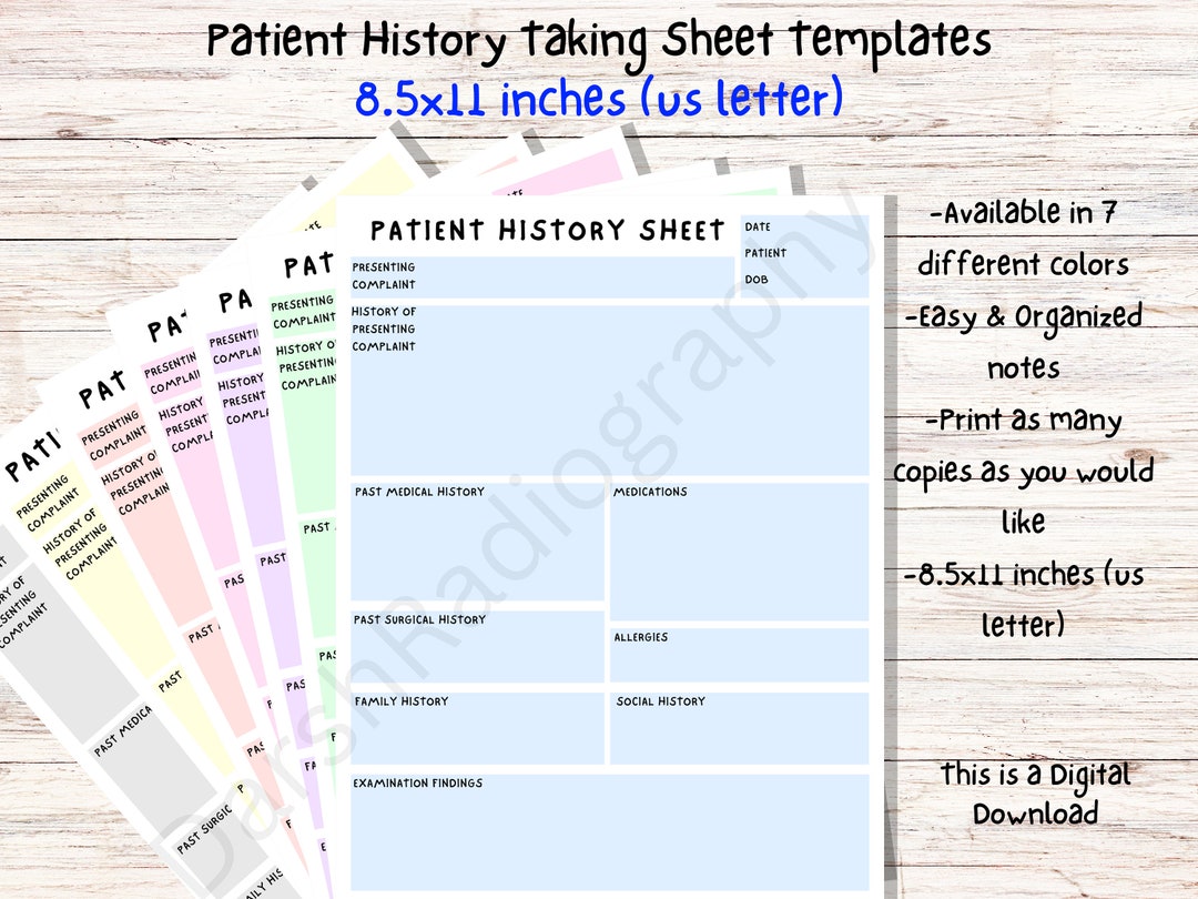Patient History Taking Sheet Template, Medical Notes (digital Download ...