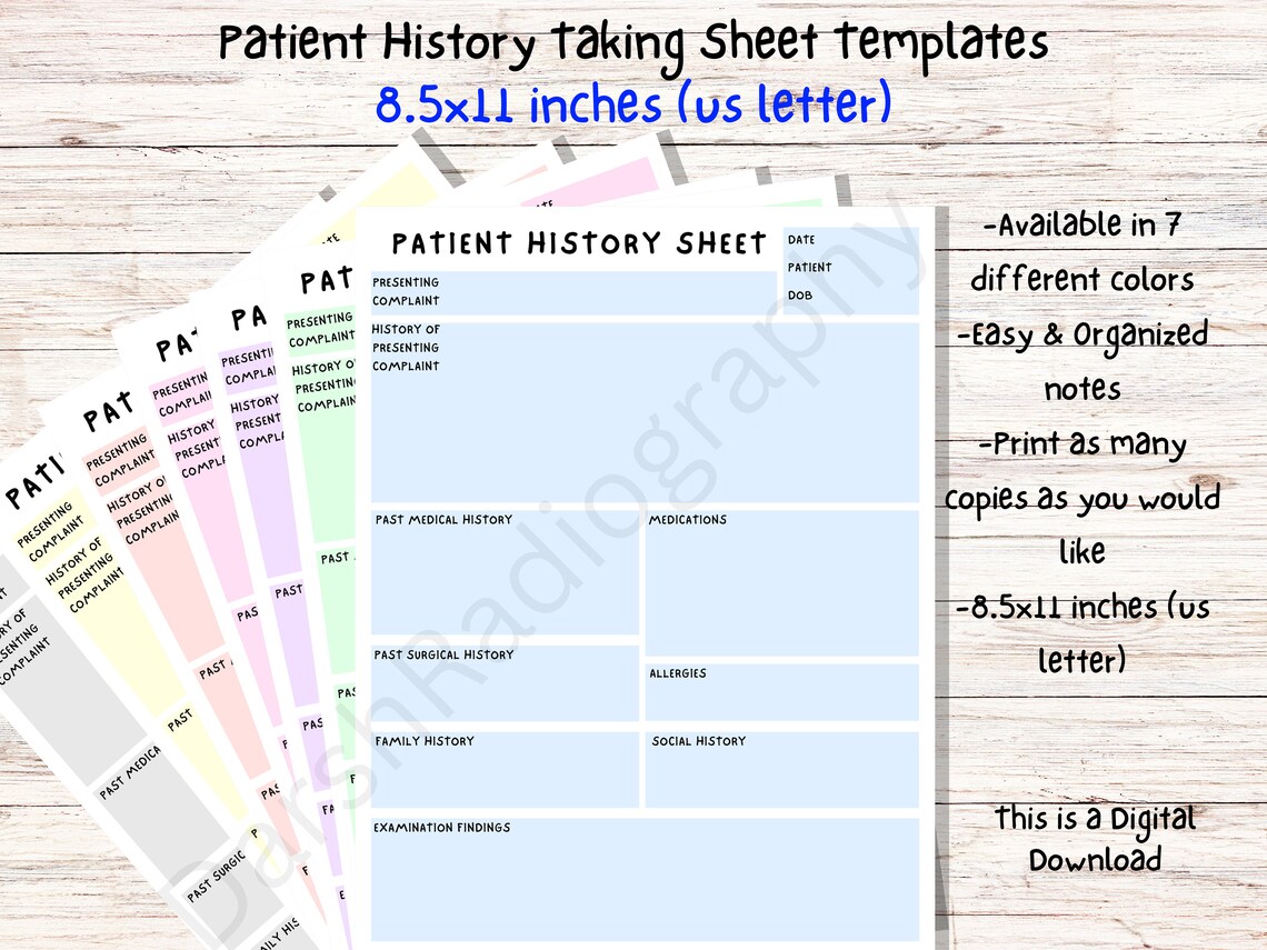 Patient History Taking Sheet for Medicine/pa/nursing/dentistry, Patient ...