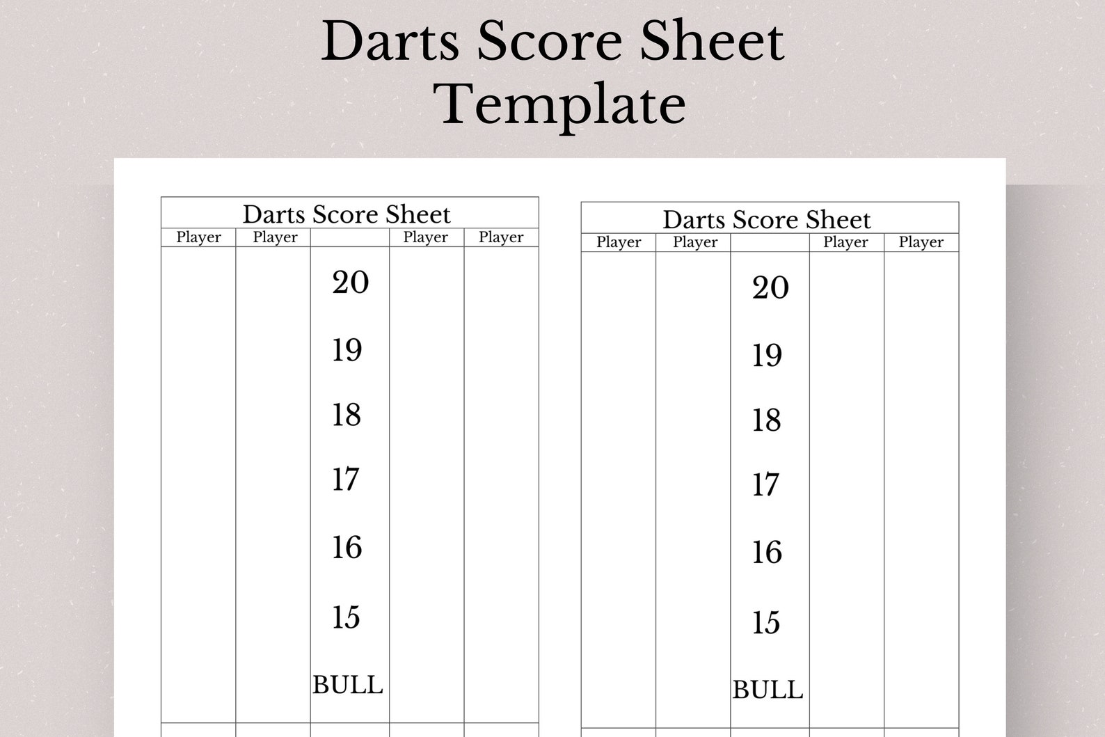 Darts Score Sheet Template, Printable Darts Score Sheet, Darts Game ...