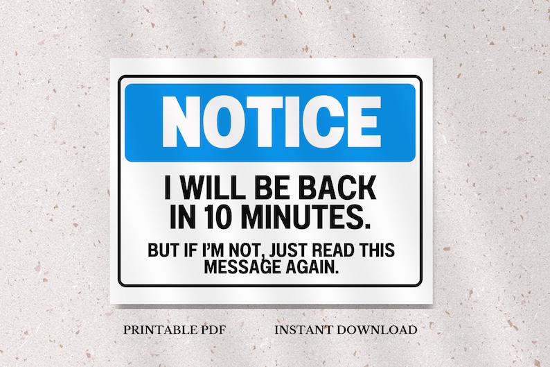 Printable "i Will Be Back" Sign, Office Lunch Break Notice (digital ...