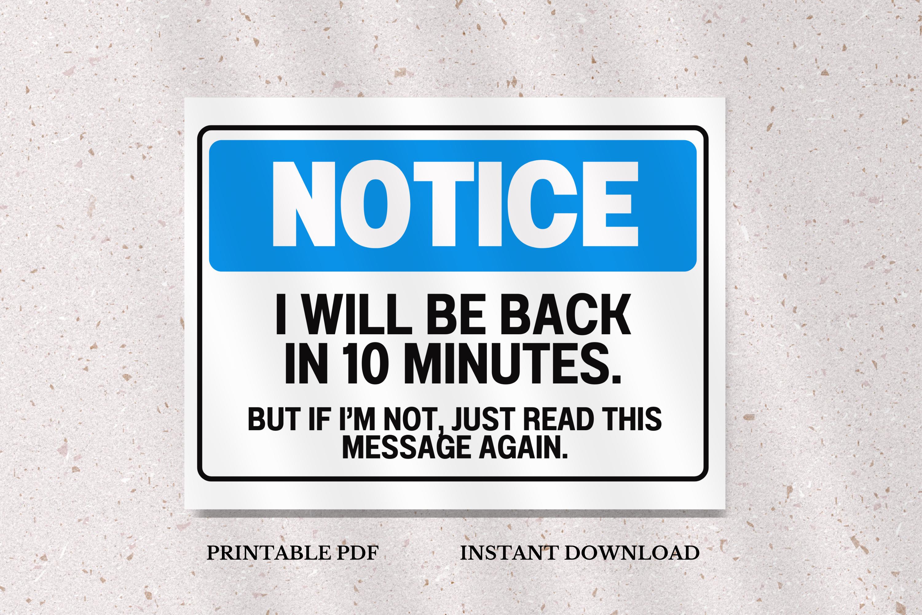 Printable I Will Be Back Sign, US Letter, Instant Download PDF, I Will ...