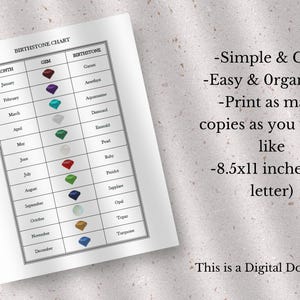 Printable Birthstone Chart, Gemstone Guide for Jewelry, Birthdays and Gifts, Birthstone Poster ...