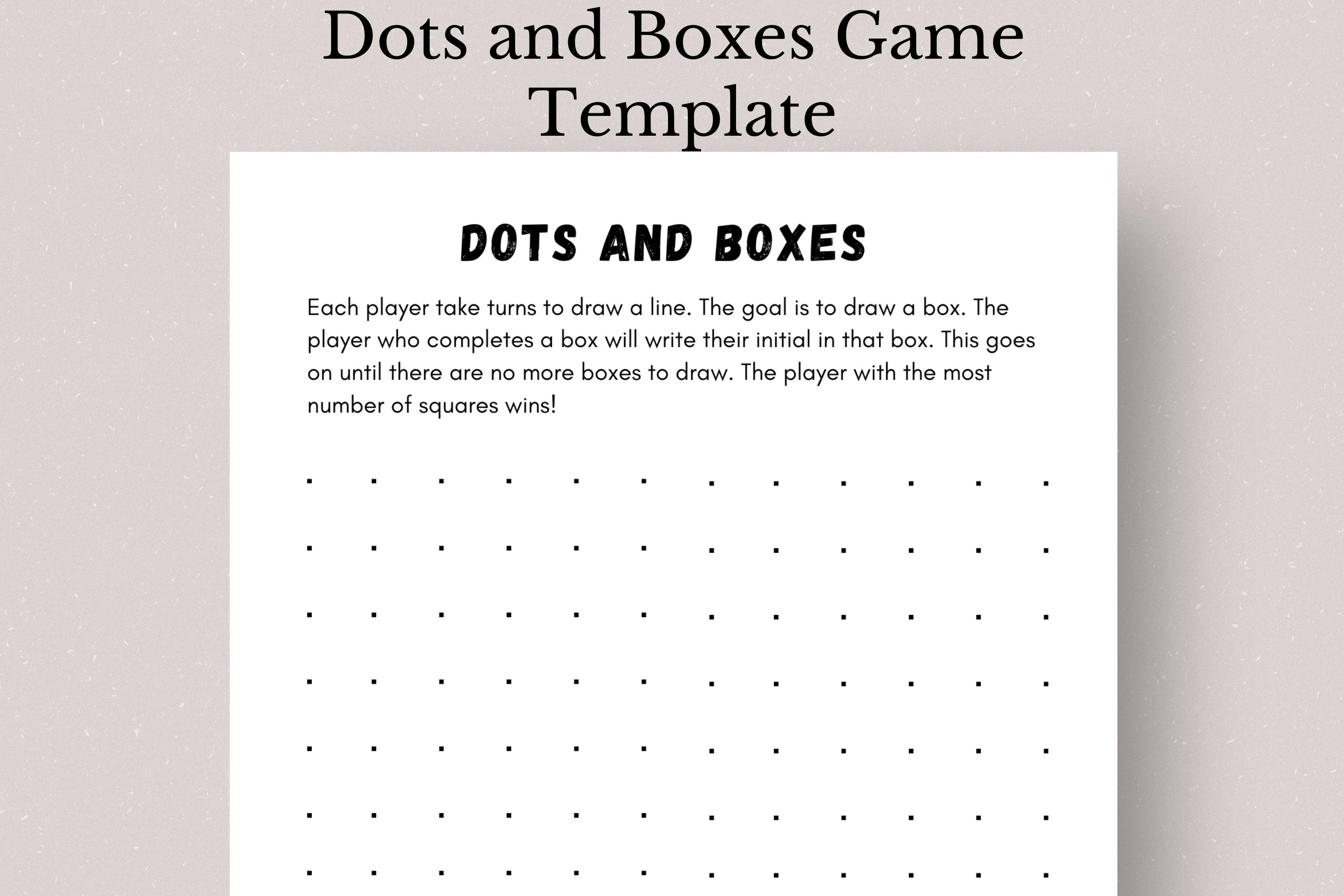 Dots and Boxes Template, Printable Dots and Boxes Sheet, Dots and Boxes ...