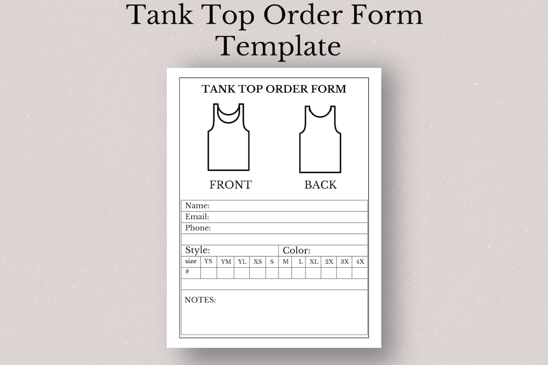 Tank Top Order Form, Tank Top Order Form Template PDF, Tank Top Order ...