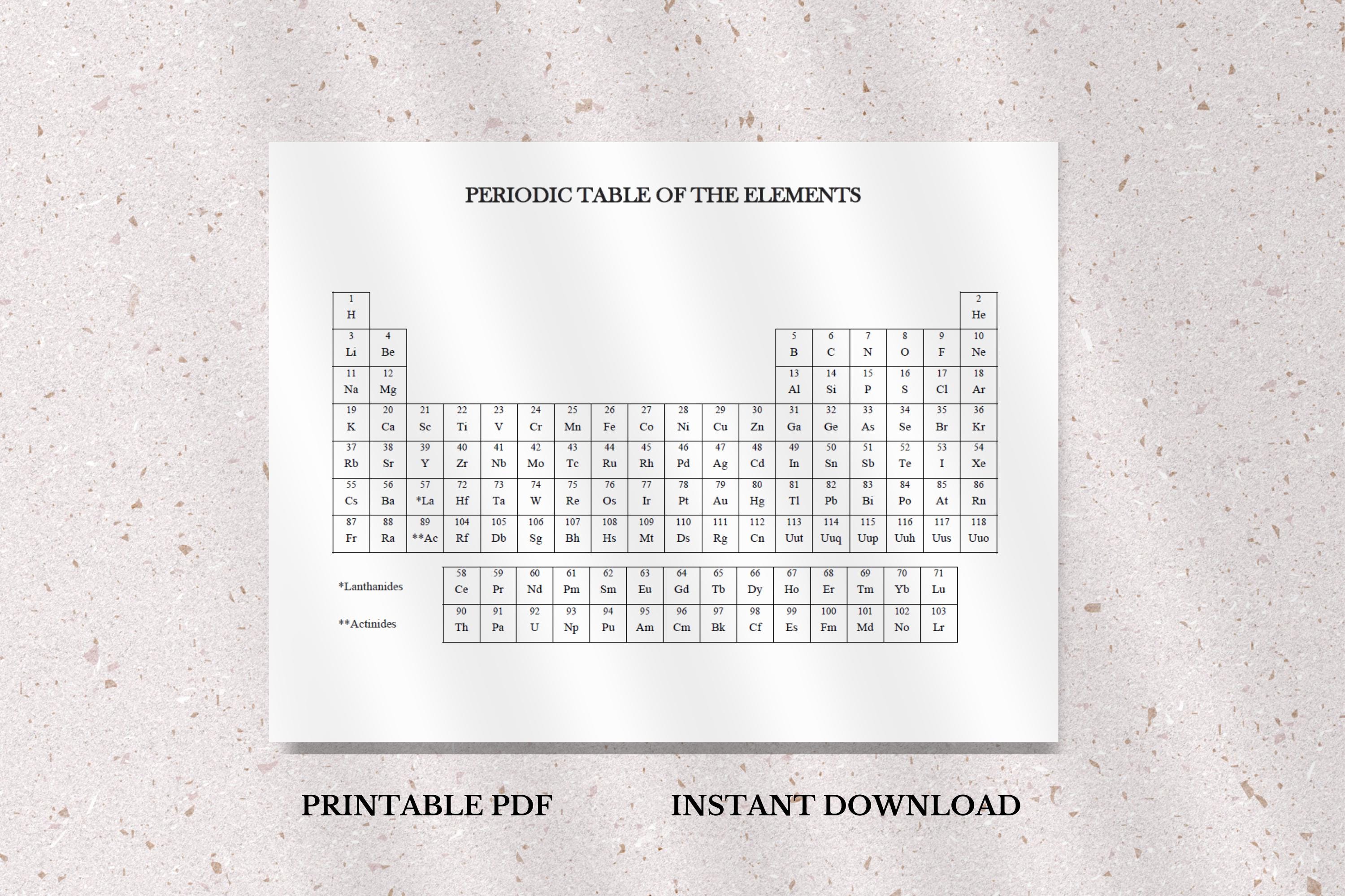 Periodic Table Printable | Black and White Chemistry Chart (instant ...