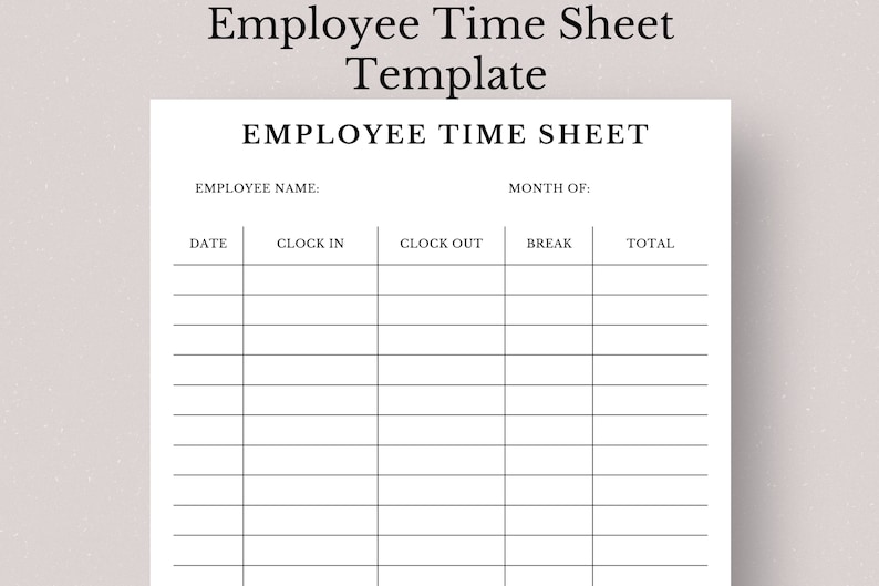 Employee Time Sheet Employee Work Log Sheet Clock in and Out - Etsy UK