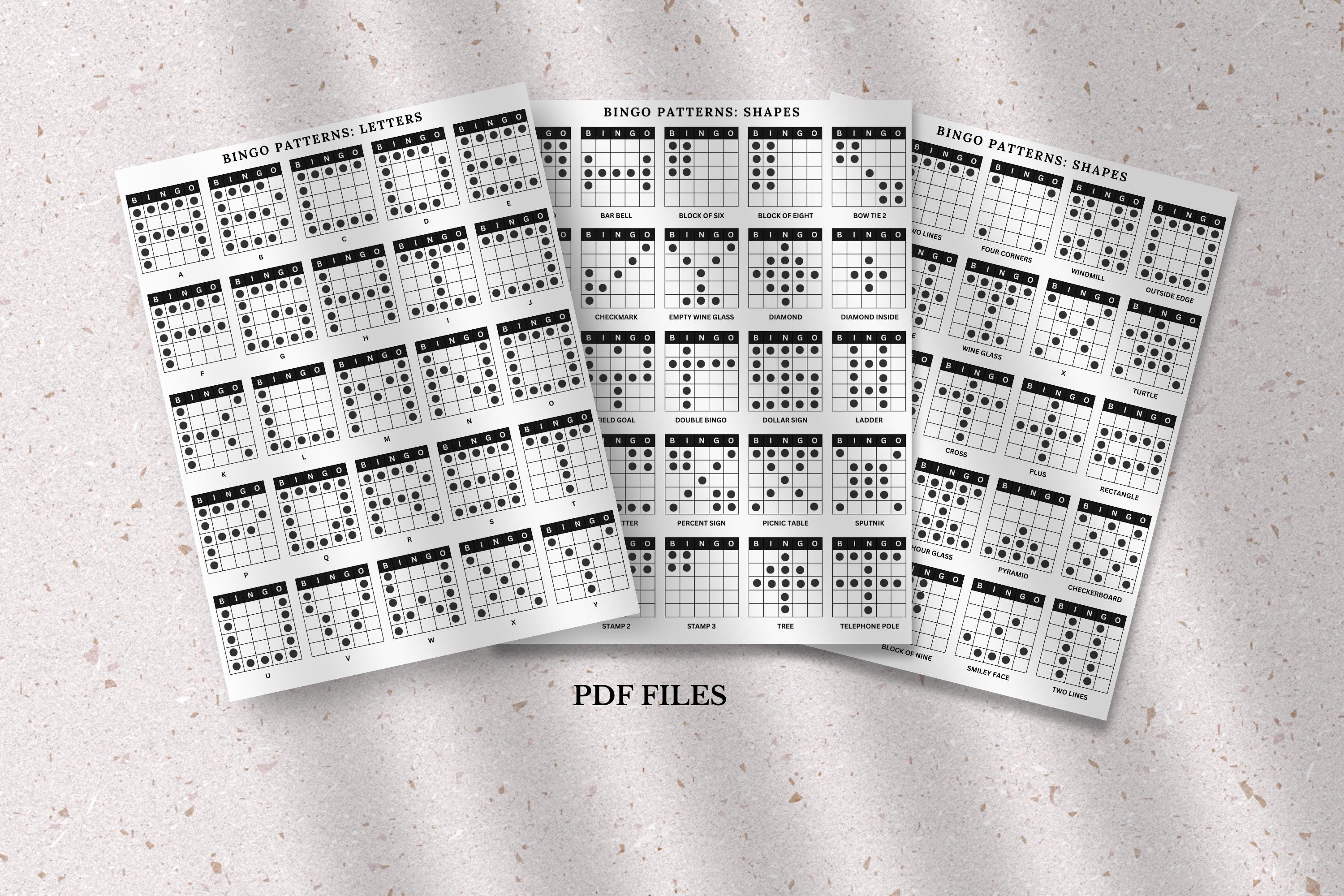 Printable Bingo Patterns, Alphabet, Numbers, Shapes (digital Download ...