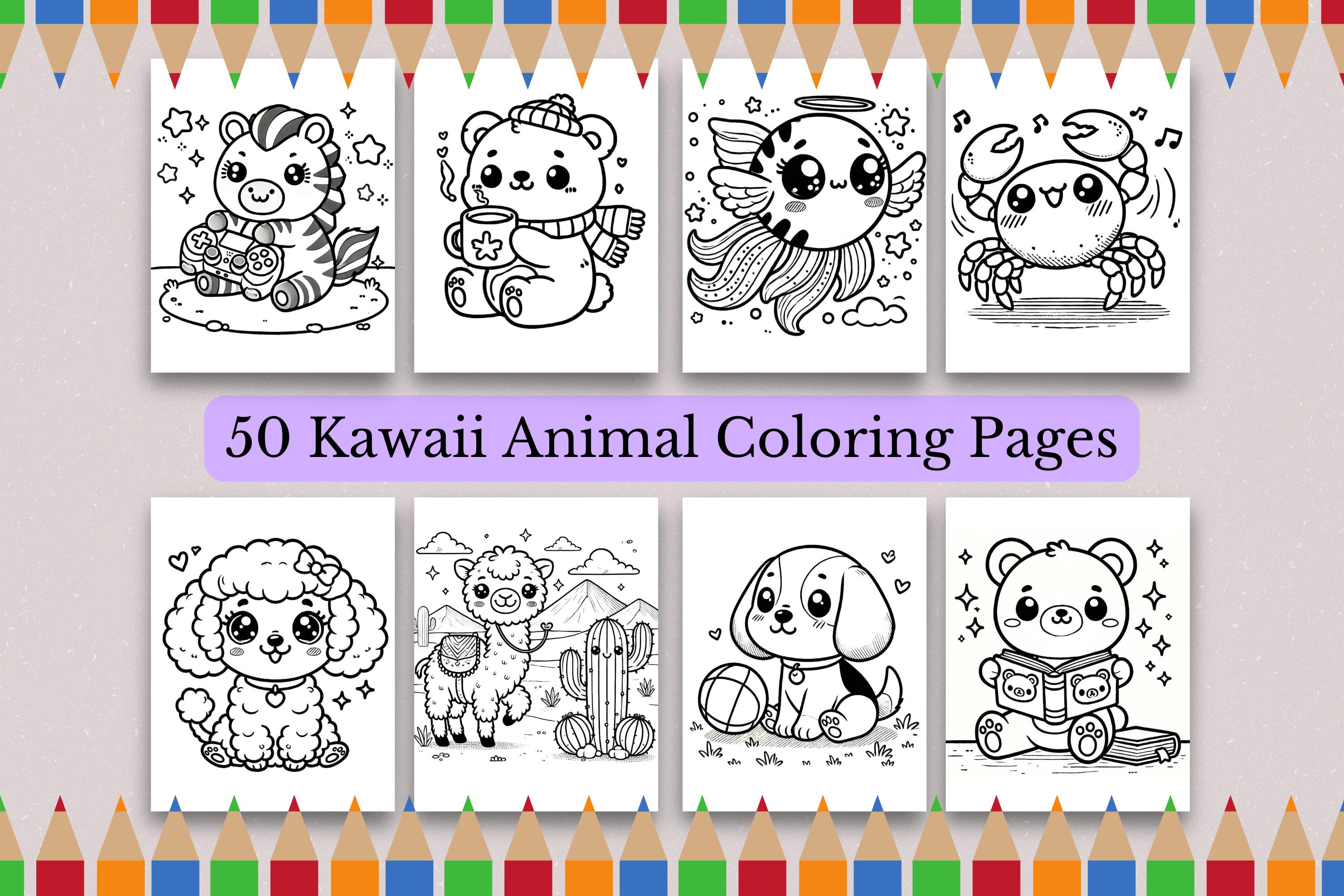 50 Kawaii Animals Coloring Pages for Kids Bundle. Animal Coloring ...