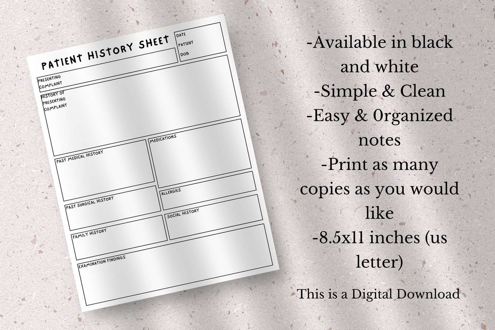 Patient History Taking Sheet Template (digital Download) - Etsy