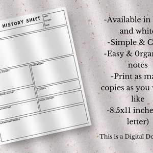 Patient History Taking Sheet Template (digital Download) - Etsy