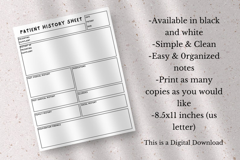 Patient History Taking Sheet for Medicine/pa/nursing/dentistry, Patient ...