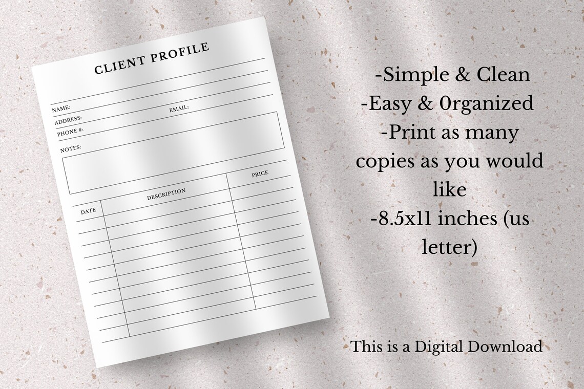 Client Profile Template, Printable Client Details Template, Fillable ...