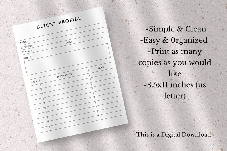 Client Profile Template, Printable Client Details (canva, PDF) - Etsy