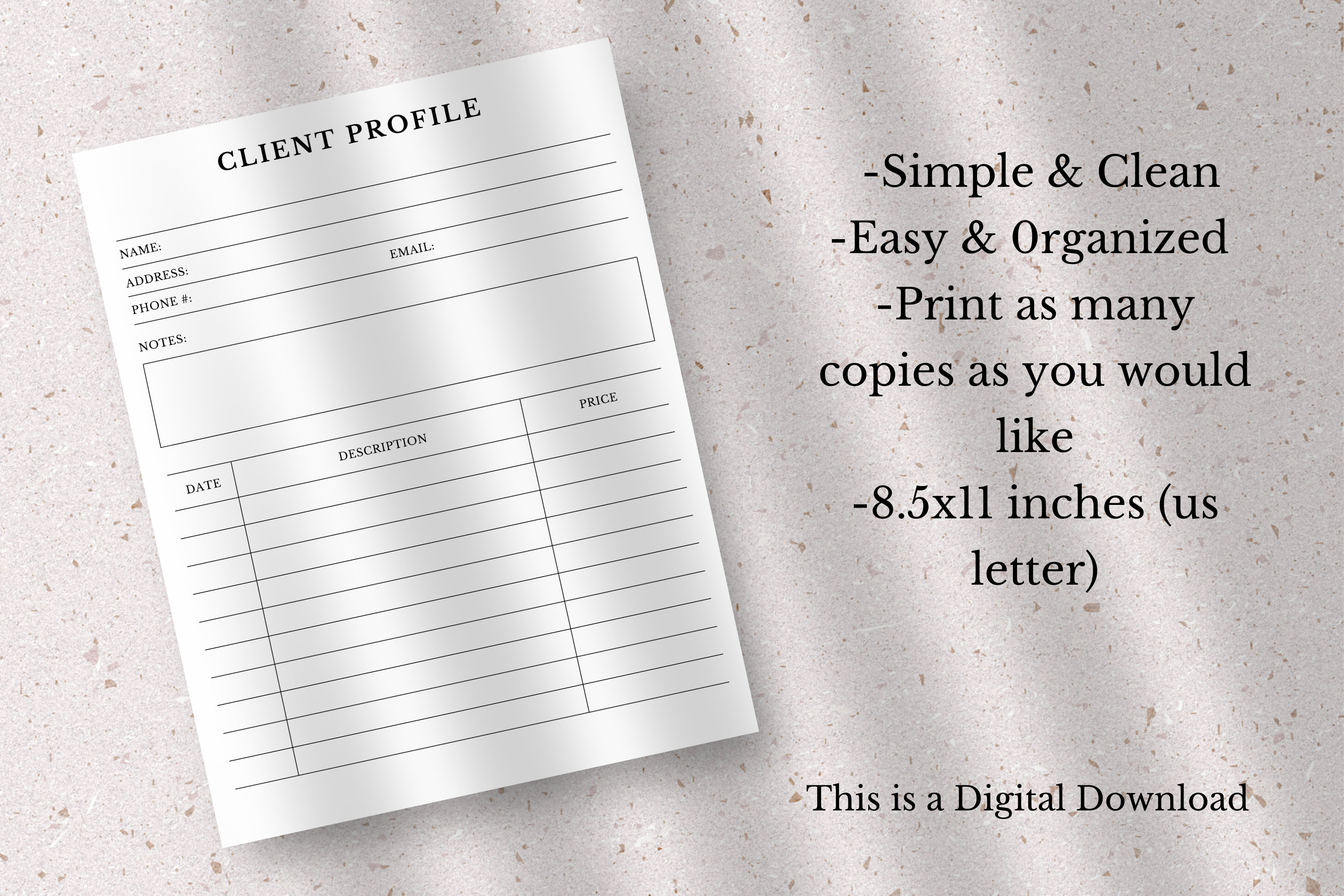 Client Profile Template, Printable Client Details Template, Fillable ...