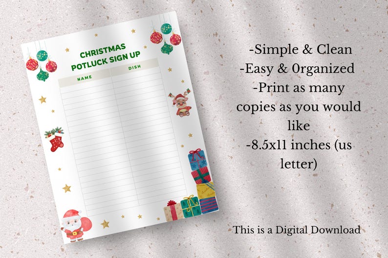 Christmas Potluck Sign-up Sheet (digital Pdf) - Etsy
