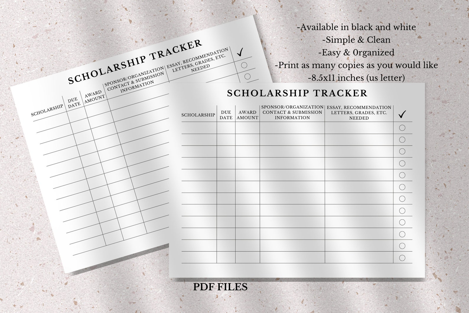 Printable Scholarship Tracker, 1-page Tracker Log (PDF File) - Etsy
