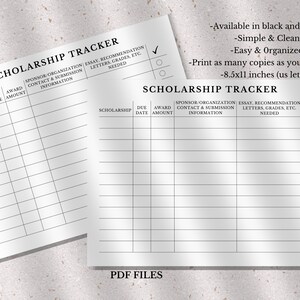 Printable Scholarship Tracker, 1 Page Printable Scholarship Tracker ...