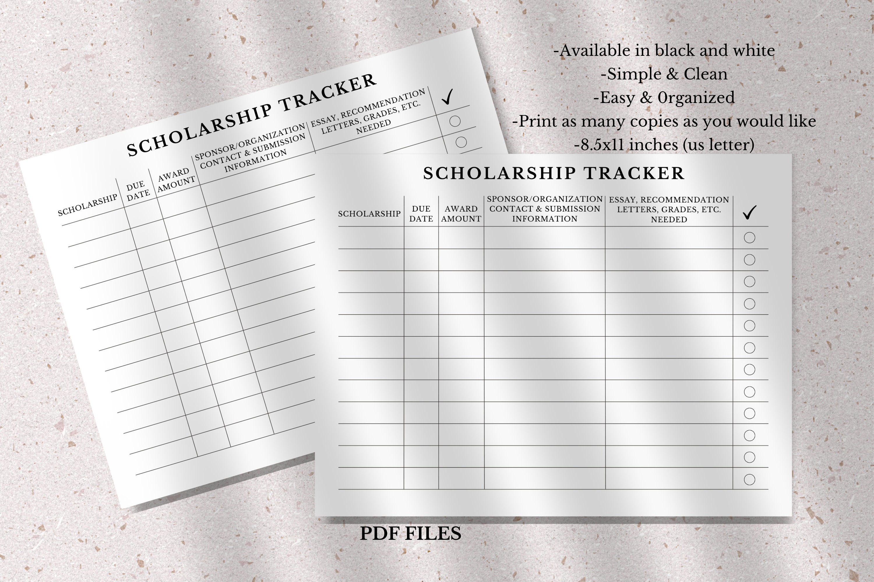 Printable Scholarship Tracker, 1-page Tracker Log (PDF File) - Etsy