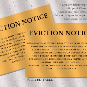 Editable Eviction Notice Template (US Letter) - Etsy