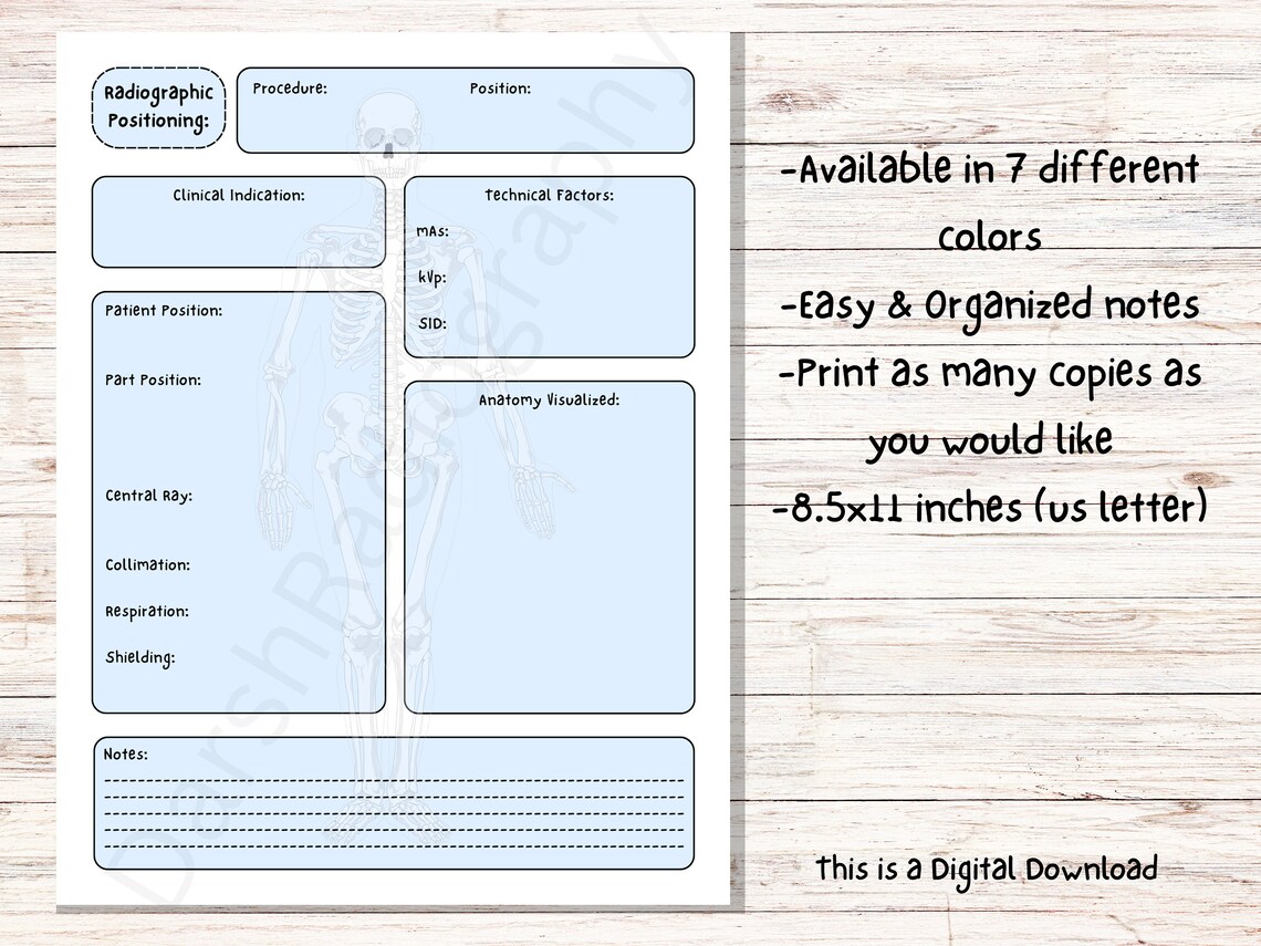 Radiography Positioning & Procedures Notes Template, Radiology Lab and ...