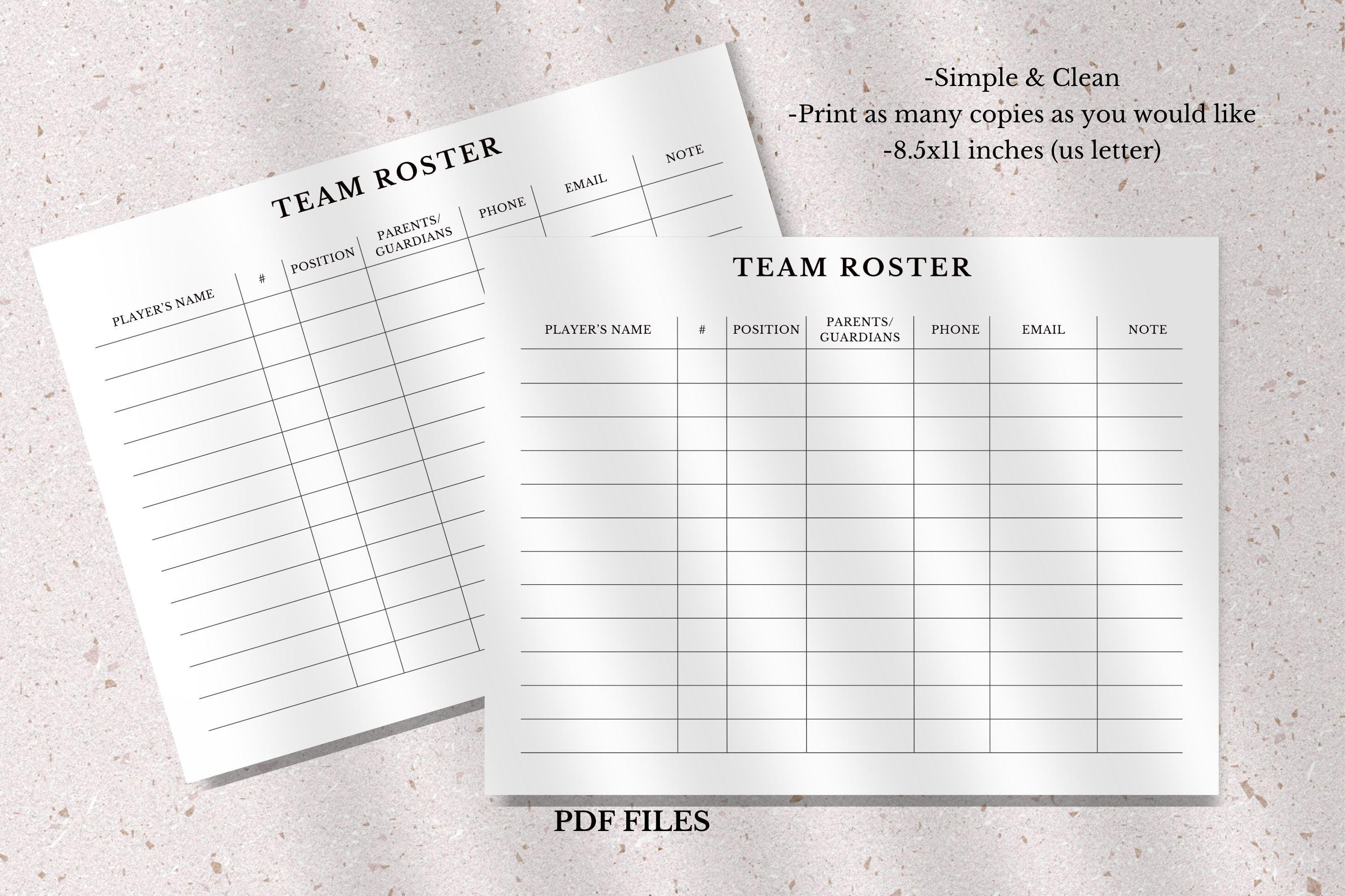 Team Roster Template, Sports Team Player List, Team List, Players List ...