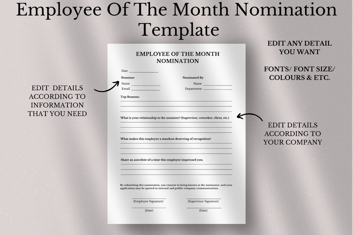 Editable Employee Of The Month Nomination Template Employee Of The