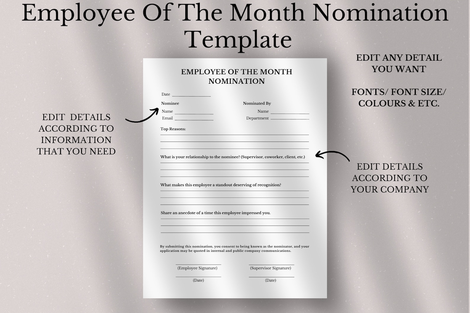 Editable Employee of the Month Nomination Template, Employee of the ...